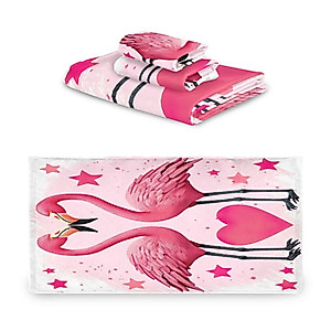 Flradish Pink Flamingos Lovers Towels 3 Pack Bath Towels for Bathroom Set Soft Cotton Highly Absorbent Lightweight & Quickdry Towel Set 1 Bath Towel,1 Hand Towel,1 Washclothe
