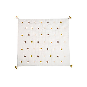 Crane Baby Blanket, Soft Cotton Pom Pom Nursery and Toddler Blanket for Boys and Girls, Cream, 36” x 36”