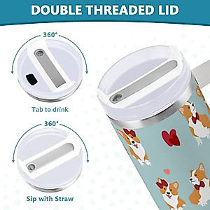 MCHIVER Corgis Dog Hearts 40 oz Tumbler with Handle and Straw Stainless Steel Vacuum Water Bottle Leak-proof Travel Coffee Mug Insulated Cup for Home Office Car
