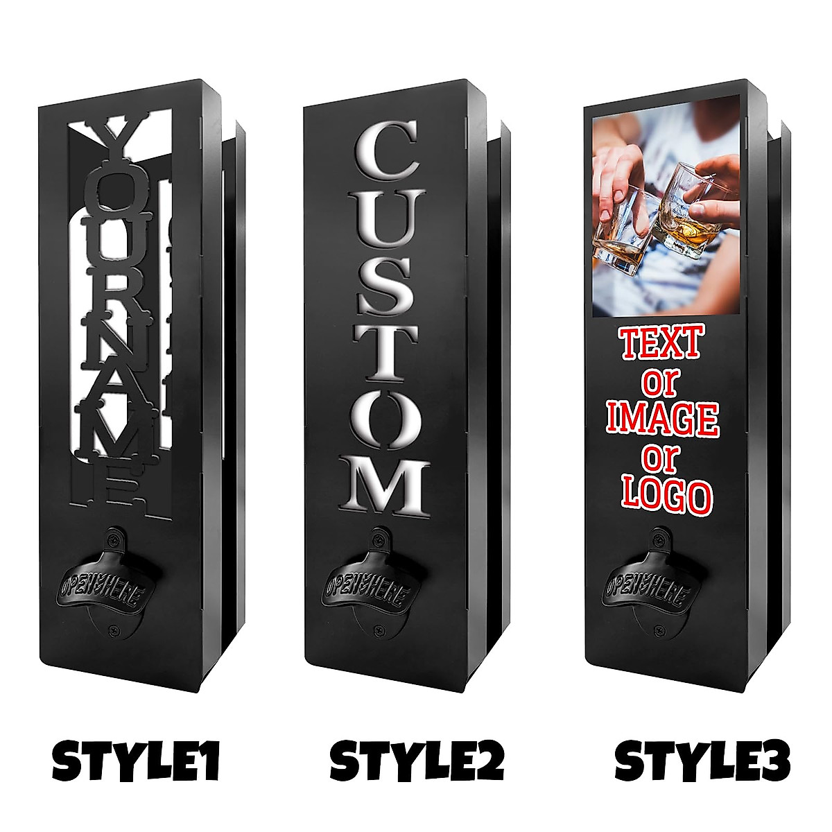 Qingxily Custom Can Cooler Holder Wall Mounted with Bottle Opener Personalized Beer Can Sleeves Storage Organizer Customized Cooler Dispenser with Name for Home Bar