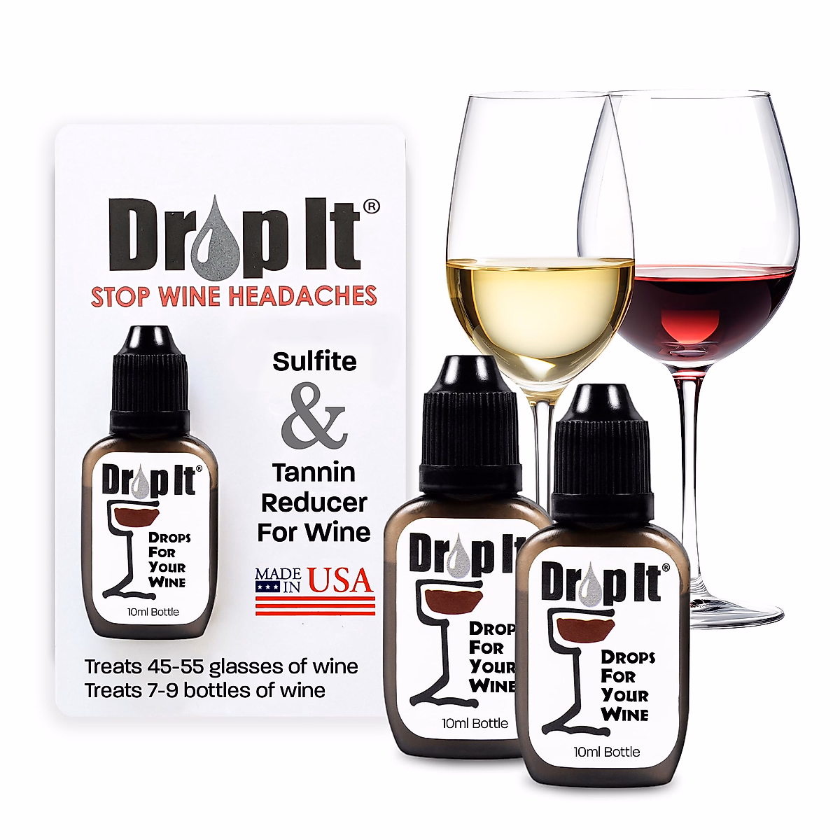 Drop It Wine Drops 2pk - The Original Sulfite and Tannin Reducer - Naturally Eliminate Sensitivities, Allergies, and Histamines - Portable Wine Wand Alternative - Easy To Use - Treat Up To 55 Glasses