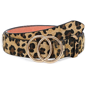 SUOSDEY Women Leather Belt Fashion Double O-Ring Soft Faux Leather Waist Belts For Jeans Dress