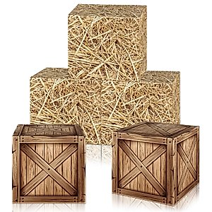 6PCS Hay Bales Boxes Decor Western Cowboy Party Decorations Large Farm Fake Trunk or Treat Car Photo Booth Wooden Grain Straw Fall Harvest Halloween for Rodeo Birthday Baby Shower Favors Supplies