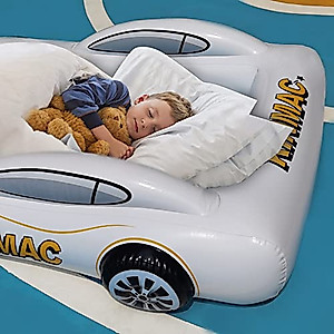 KINMAC Inflatable Toddler Travel Bed- Portable Travel Toddler Air Bed for Kids Camping Air Mattress Racecar Toddler Bed with Sides Blow Up Mattress Sleeping Pad for Camping Car Travel Sleeping(Blue)