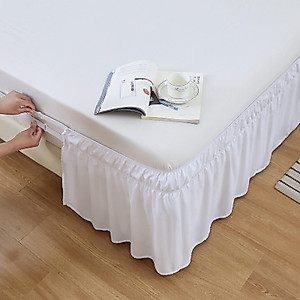 MEILA Wrap Around Bed Skirt Three Fabric Sides Elastic Dust Ruffled 16 Inch Tailored Drop,Easy to Install Fade Resistant-White, Queen/King