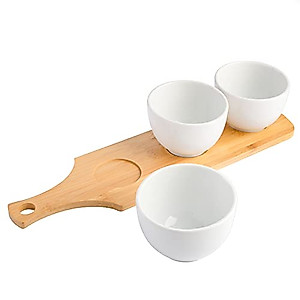 Gibson Home Gracious Dining Dinnerware, 3pc Tidbit Bowl Set w/Bamboo Tray, White, 3-Piece Tidbit Bowl w/Bamboo Tray