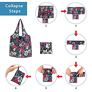 8Pcs Reusable Grocery Bags, 13.78x3.15x18.11" Foldable Floral Grocery Bags 190T Washable Groceries Shopping Tote Bags Sets Large Colorful Folding Reusable Bags with Zipper Fashion Handles Bags Bulk