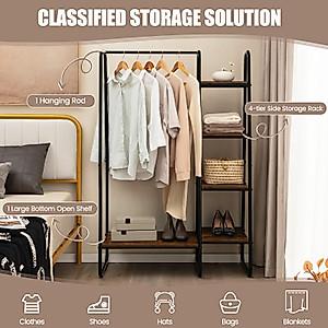 Tangkula Garment Rack with Shelves, Clothes Rack with 5 Shelves & Hanging Bar, Open Wardrobe for Hanging Clothes and Storage, Free Standing Closet Organizer, Clothing Rack for Bedroom Entryway