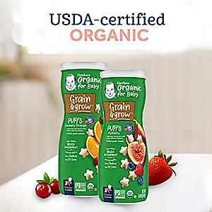 Gerber Organic for Baby Grain & Grow Puffs, Cranberry Orange, Puffed Grain Snack for Crawlers, Non-GMO & USDA Organic, 1.48-Ounce Canister (Pack of 3)