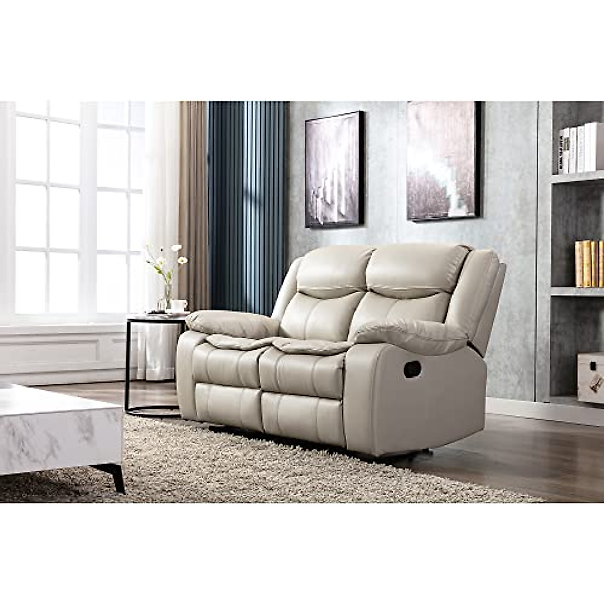 Familymill Breathable Leather Manual Reclining Loveseat for Living Room