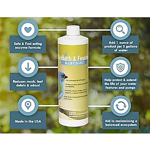 Sanco Bird Bath & Fountain Maintenance, Fast-Acting Enzyme-Based Formula Will Extend The Life of Your Water Feature, Aid in Maintaining a Balanced Ecosystem, 16 oz