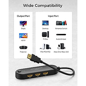 HDMI Switch 4K@60Hz, Vilcome 4K HDMI Splitter 3 in 1 Out, 3 Port Hdmi Switcher Box Supports UHD 3D HDR, Multi Port HDMI Hub Selector for Xbox PS3 4 5 TV Gaming Roku HDTV Fire Stick