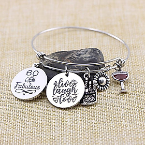 Memgift 60th Birthday Gifts for Women Stainless Steel Charm Bracelet Gift Jewellery