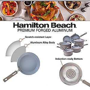 Hamilton Beach HAE601 Grey Ceramic Coating Interior Aluminum Cookware Set (10 Pieces), 3 mm, Taupe/Champagn