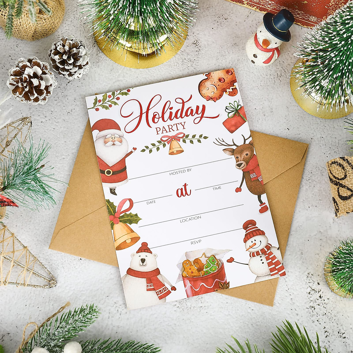 Whaline Christmas Party Invitations 25 Pack Cartoon Animal Holiday Invitation Paper Cards with Envelopes Stickers Xmas Invites for Bridal Shower Baby Shower Rehearsal Dinner Birthday Party