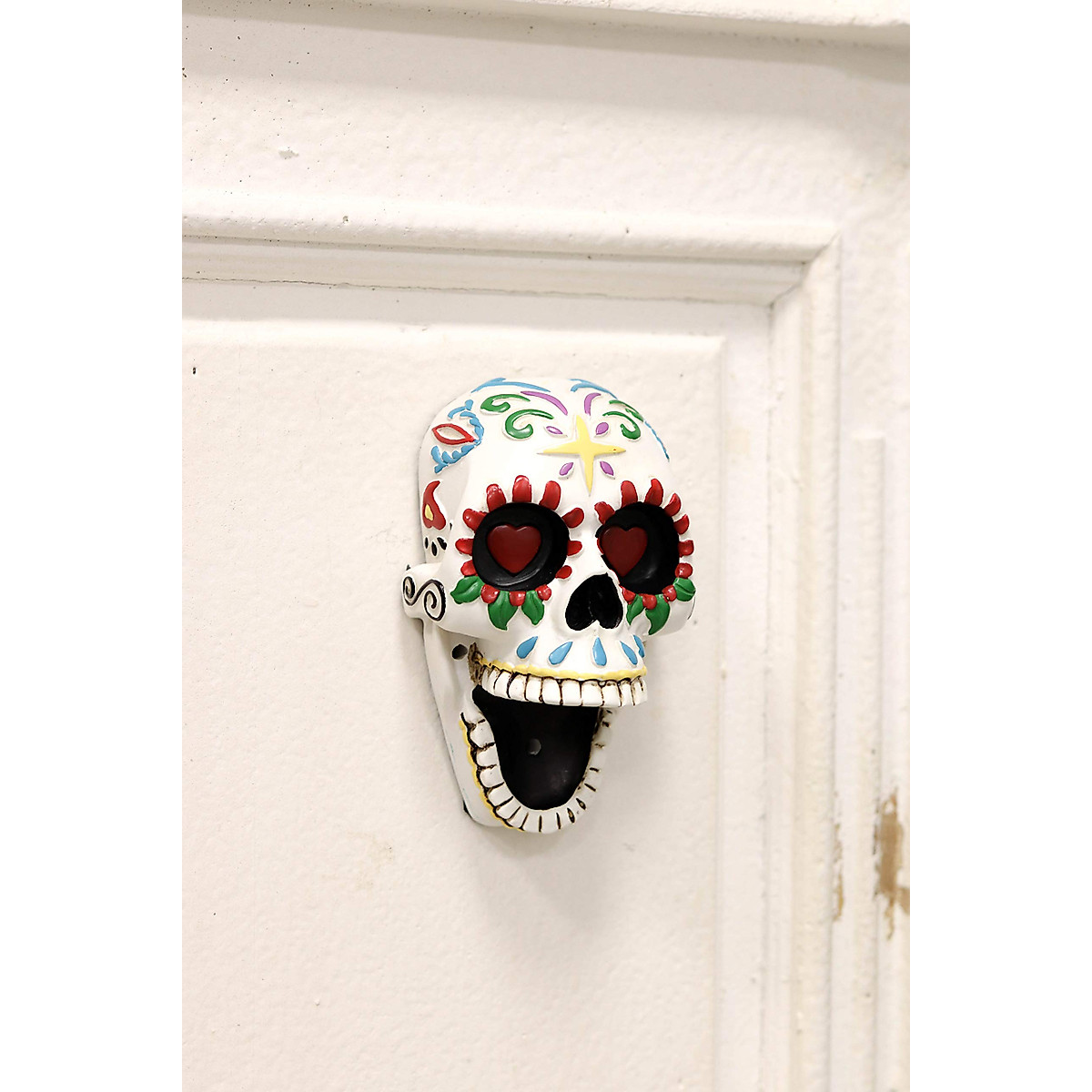 Ebros Gift Day of The Dead White Colorful Floral Exotic Mexican Sugar Skull Wall Mounted Bottle Opener Home And Kitchen Bar Accessory Figurine