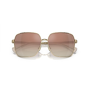 Ralph by Ralph Lauren Women's RA4142 Square Sunglasses, Shiny Pale Gold/Gradient Brown Mirrored, 59 mm