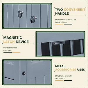 Greesum 2-Tier Outdoor Storage Cabinet in Acacia Wood, with 2 Magnetic Doors, for Garden, Picnic, Buffet, TV Stand, or Bar Table, Grey