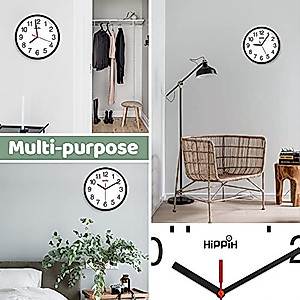 HIPPIH Clock Black Wall Clock Silent Non Ticking Quality Quartz - 10 Inch Round Easy to Read for Home Office & School Decor Clock
