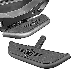 EYOUHZ Universal Pentagram Logo Bumper Hitch Step Trailer for 2 Inch Receiver Compatible with Pickups Trucks Vans SUVs ATVs, with Pin Lock & U-Bolts Stabilize, Tow Guard Protector Rear bar