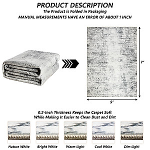 Capslpad 5x7 Abstract Area Rug, Non-Slip Washable Foldable Rug, Low Pile Ultra Soft Non-Shedding, Modern Grey Stain Resistant Large Rug for Living Room, Bedroom, Office, Dining, Room