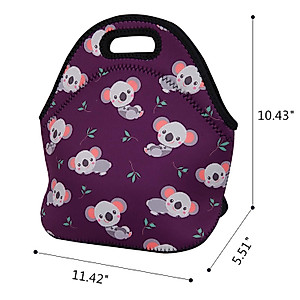 Violet Mist Womens Cute Reusable Neoprene Lunch Bag Insulated Lunch Box Koala Animal Cartoon Thermal lunch bags Bag Waterproof Food Handbags Koala Meal Prep Travel Work Gifts for Women Men Lady Adult
