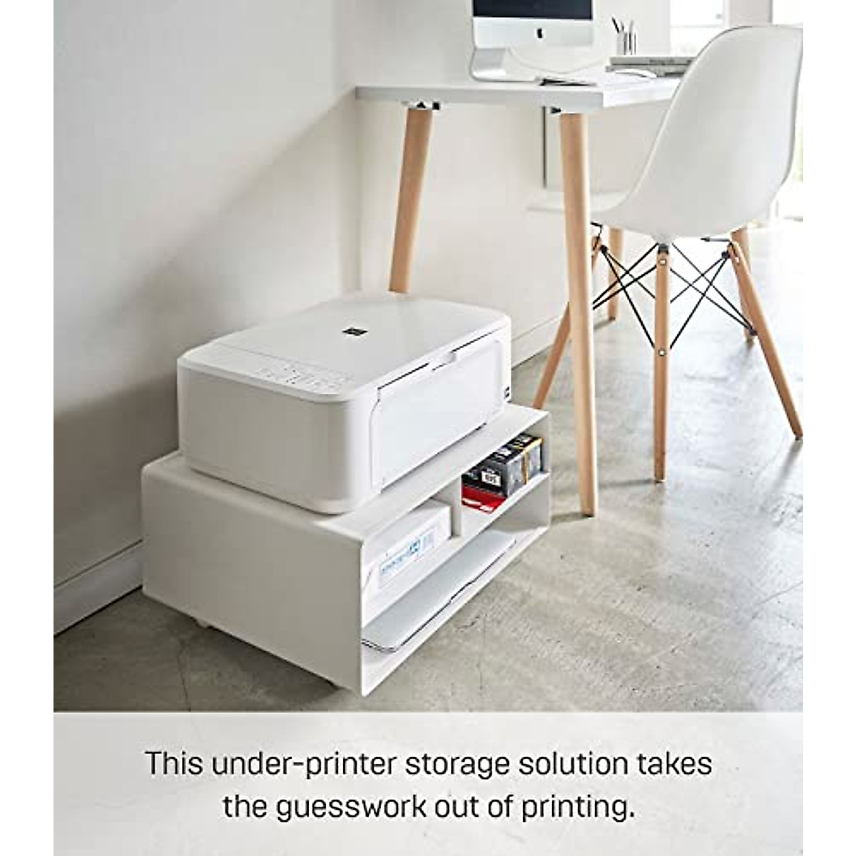 Yamazaki Home Desktop Printer Stand - Computer Accessory Office Organizer, Steel, Minimal Assembly Req.