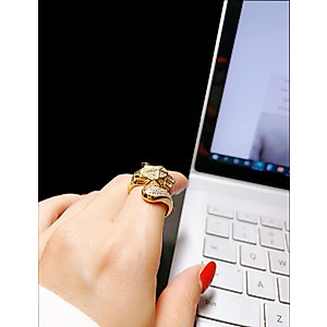 AIKAITUO 14K Gold Transparent Crystal Rhinestone Cheetah Leopard Head Ring Adjustable Statement-ring for Women