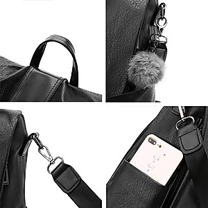 YOUNNE Women Backpack Purses PU Leather Anti-theft Rucksack Waterproof Daypack Casual Shoulder Satchel Bag (Black)