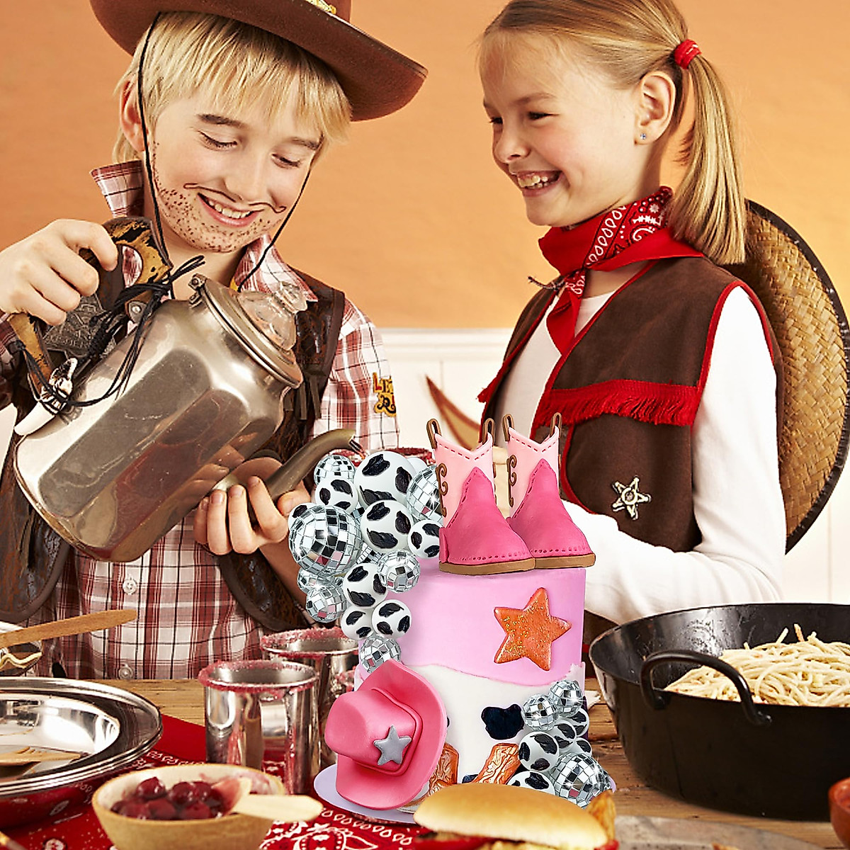 25PCS Cowgirl Cake Decorations Cowgirl Hat and Boot Cake Toppers Disco Ball Cake Topper Western Cowgirl Birthday Baby Shower Party Favors Supplies