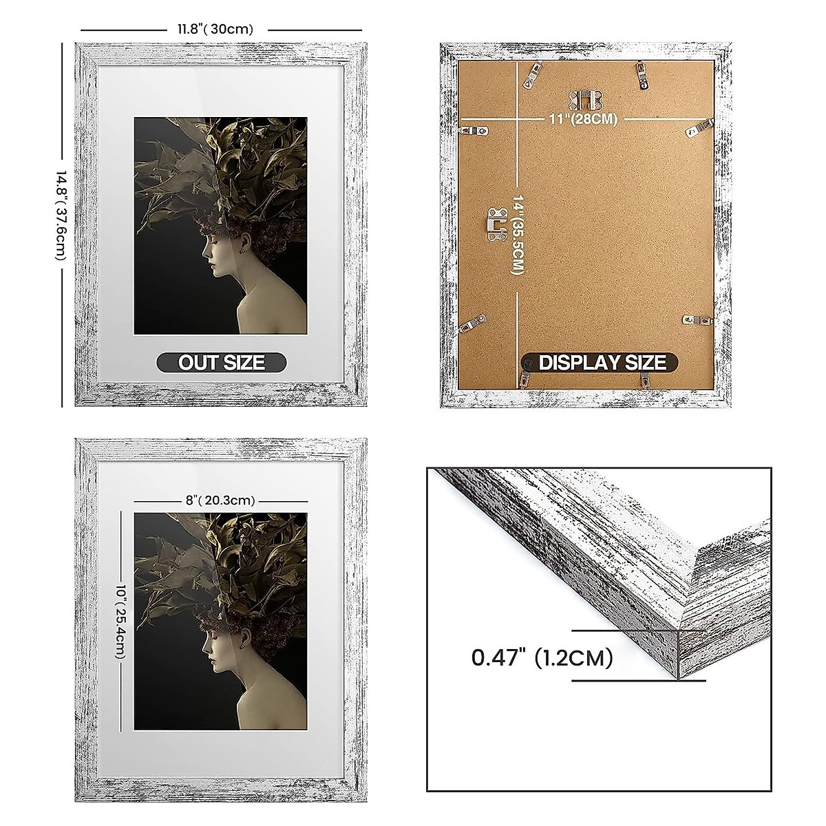 TWING Rustic Picture Frames 11x14 Set of 6, Distressed White Composite Wood Large Gallery Wall Frame Set Display Photos 8x10 with Mat or 11x14 without Mat Wall Mounting, Ideal Valentine Gifts for