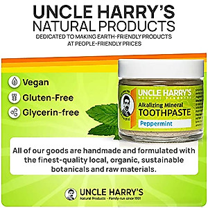 Uncle Harry's Peppermint Remineralizing Toothpaste | Natural Whitening Toothpaste Freshens Breath & Promotes Enamel | Vegan Fluoride Free Toothpaste (4 Pack)