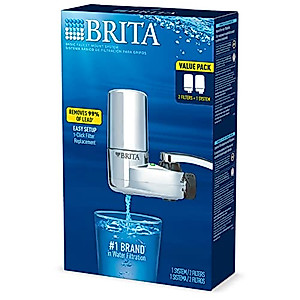 Brita Water Filter for Sink, Faucet Mount Water Filtration System for Tap Water, Reduces 99% of Lead, Chrome