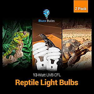 2 Pack 13-Watt Reptile Bulb Desert UVA UVB Light - 10.0 UVB Reptile Light - Compact Florescent Terrarium Bulb Suitable for Desert Reptiles Lizards Bearded Dragons Tortoises CFL UVB Bulb (13 Watt 10.0)