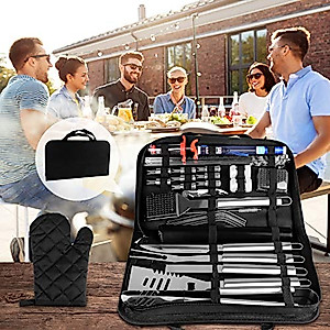 HUSSAR 34PCS BBQ Grill Tools Set Stainless Steel Grilling Accessories with Spatula, Tongs, Skewers for Barbecue, Camping, Kitchen, Complete Premium Grill Utensils Set in Storage Bag, Silver, (BTS-34)