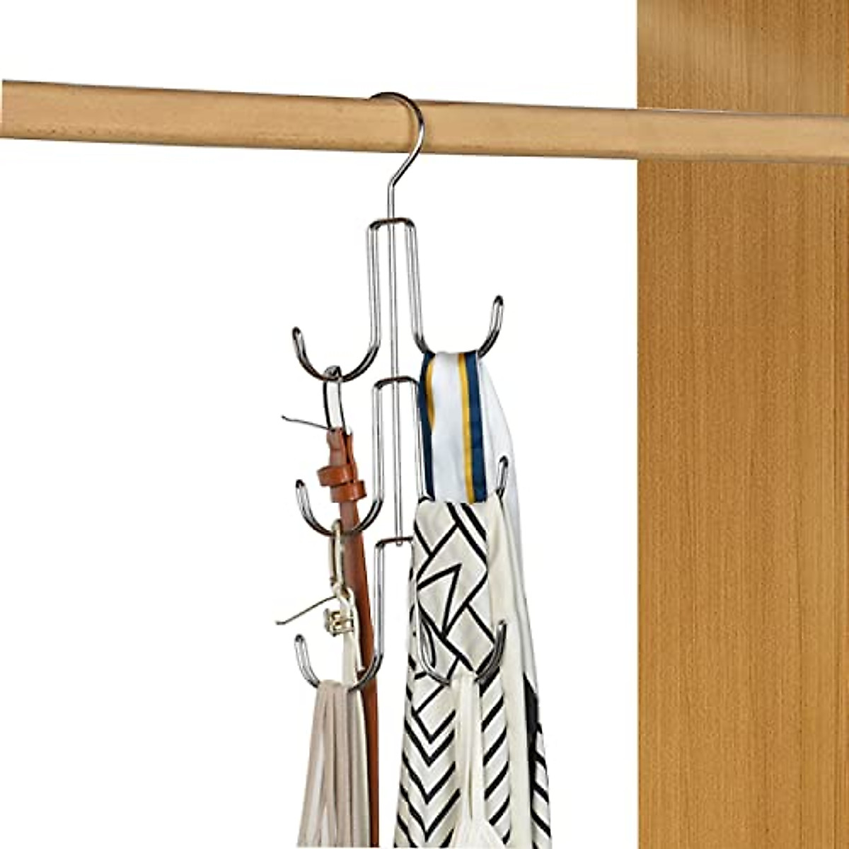 BONYCUST Purse Organizer for Closet, 2 Pack Purse Hanger with 6 Hooks Metal Handbag Storage Hook for Handbag, Purses, Hat, Scarf (Silver)