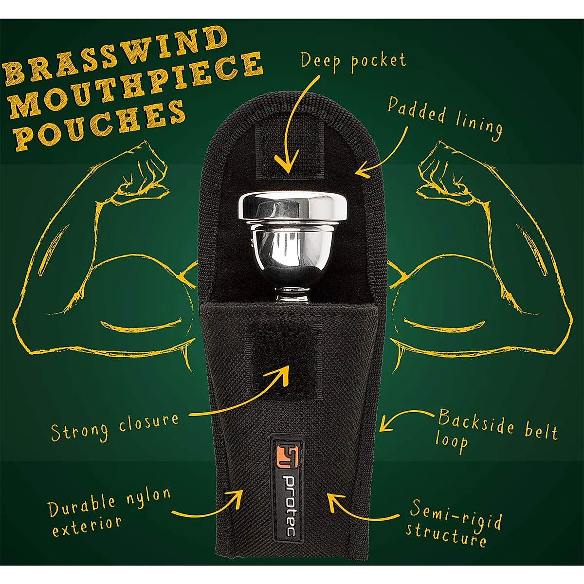Protec Trombone / Euphonium Mouthpiece Padded Nylon Pouch with Secure Hook and Loop Closure, Model A204
