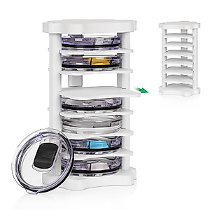 Exttlliy Tumbler Lid Organizer for Cabinet Tumbler Organizer for Kitchen Cabinets Bamboo Cup Lid Organizer for Water Bottles Tumbler Lid Holder Storage Rack for Countertop Cabinets Pantry (White)