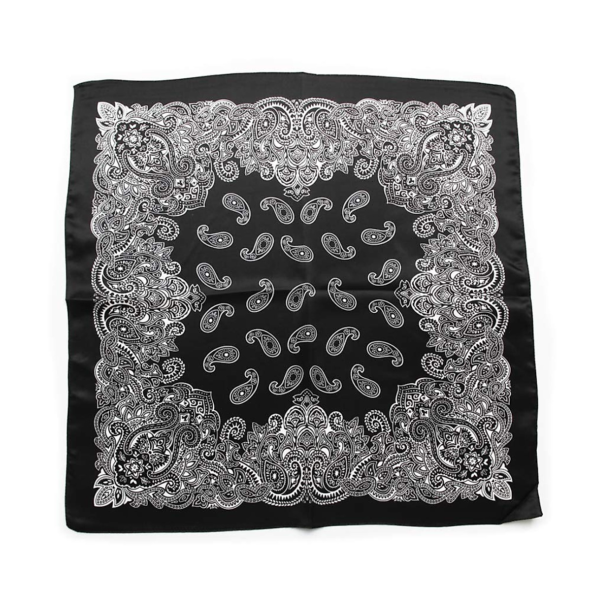 JERLA Women's Men's Small Square satin 100% Real Mulberry Silk Scarfs paisley Hair head face scarf 21" x 21" (Paisley black)