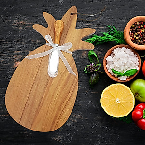 Pineapple Shaped Acacia Wood Serving and Cutting Board,Cute Charcuterie Board Cheese Platter with Cheese Spreader for Meat Cheese and Vegetables, Kitchen Decor Entertaining Gift Set-14 X 7.2 Inch