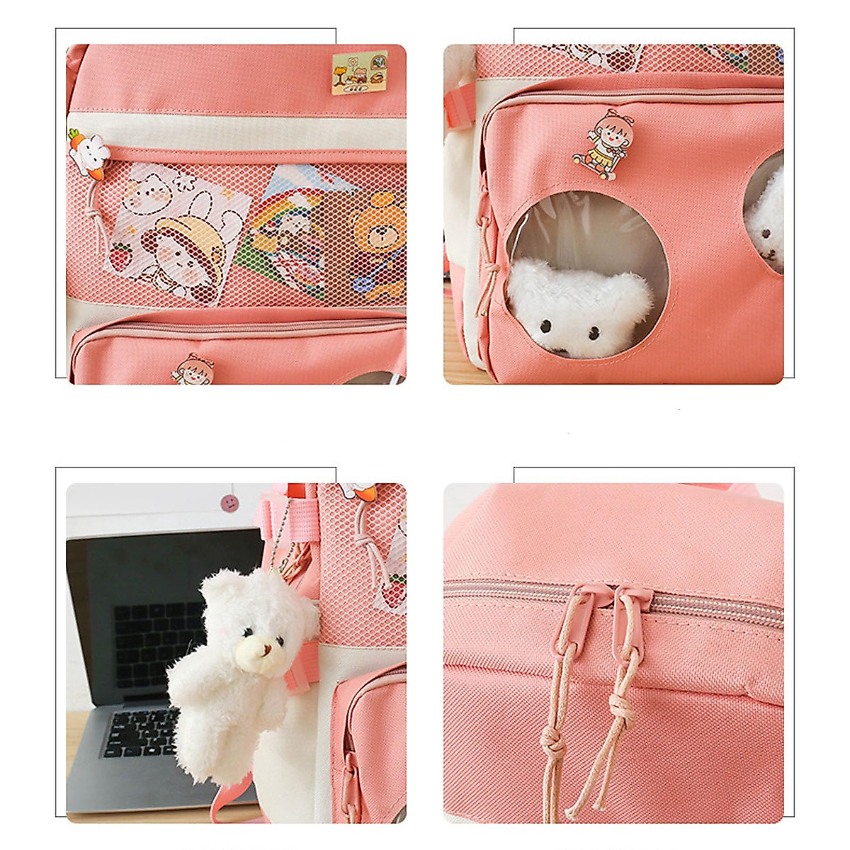 Aiyify 5Pcs Kawaii Backpack Cute Backpack for School Aesthetic Backpack Kawaii School Supplies Backpack Set with Accessories (Black)…