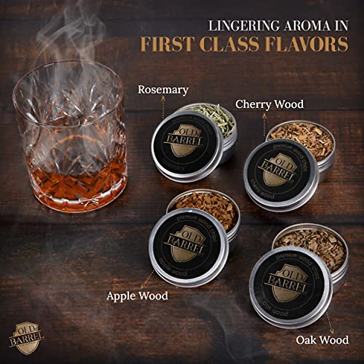 Cocktail Smoker Kit with Torch - Whiskey Smoker Kit with 4 Flavors Wood Chips, Old Fashioned Cocktail Kit Birthday Bourbon Barware Gifts for Men, Dad, Husband (No Butane) Old Barrel Bar Supplies