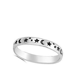Moon Star Universe Boho Ring New .925 Sterling Silver Size 9