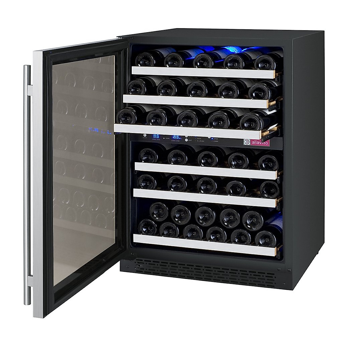 Allavino 24" Wide FlexCount II Tru-Vino 56 Bottle Dual Zone Stainless Steel Right Hinge Wine Refrigerator