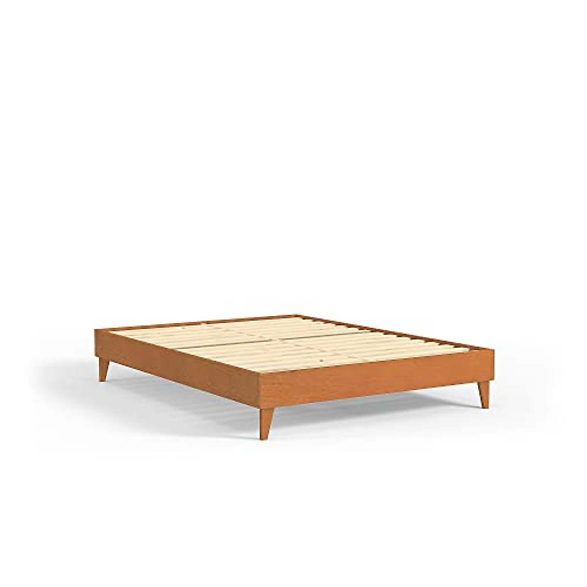 eLuxurySupply Wood Bed Frame – Made with 100% New Zealand Pine - Solid Mattress Platform Foundation w/Pressed Pine Slats - Easy Assembly – King (Almond)