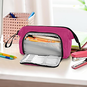 Hot Pink Pencil Case Large Capacity Pencil Pouch Aesthetic Stationery Portable Pen Bag Organizer Holder Box for Teens Girls Adults Student School