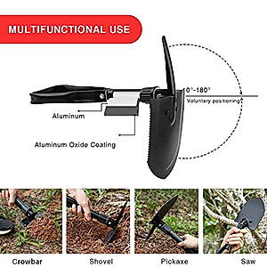Behandy Folding Shovel, Collapsible Shovel for Car Snow, Camping Shovel and Pickax, Military Entrenching Tool for Gardening, Camping, Digging Dirt, Sand, Snow, Off Road, Portable Car Emergency kit