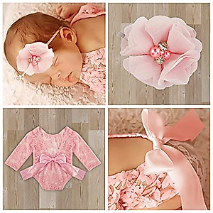 Yuehuam Baby Photography Props Outfits Girl Lace Romper + Headband Infant Photo Shoot Outfits Cloth for 3 Months