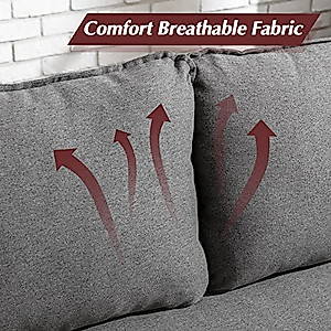 Upholstered Modern Loveseat Sofa Couch, Mini Couch with 2 Pillows and Metal Legs, 58" W Fabric Comfy Couches Furniture for Living Room, Bedroom, Compact Small Space, Apartment, Office (Grey)