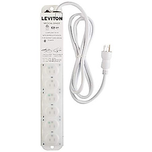 Leviton 5306M-1N7 Medical Grade Power Strip, 15-Amp, 125-volt, 6-Outlets, 7-Feet Cord Length